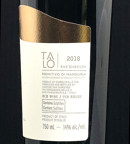 Talò Primitivo - Wine Label Reviews